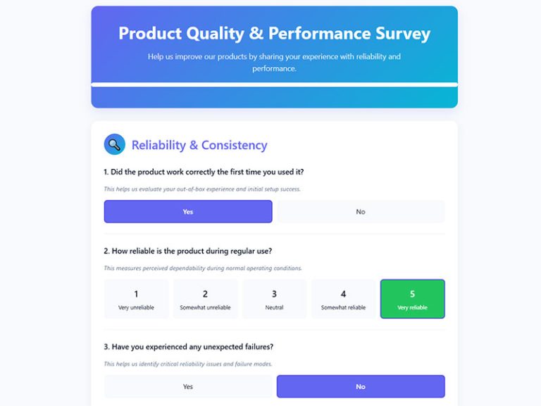 Survey Questions About Product Quality & Performance